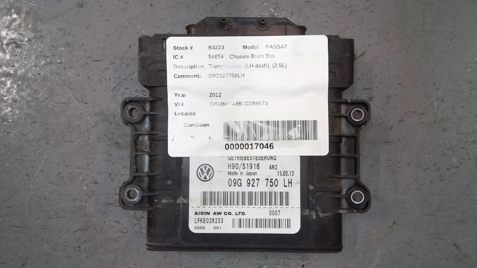 VOLKSWAGEN PASSAT Chassis Brain Box Transmission 09G 927 750 LH | eBay