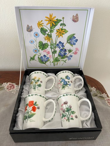 McIntosh Fine Bone China "Garden Meadow" Coffee Mugs Set of 4 Original ...