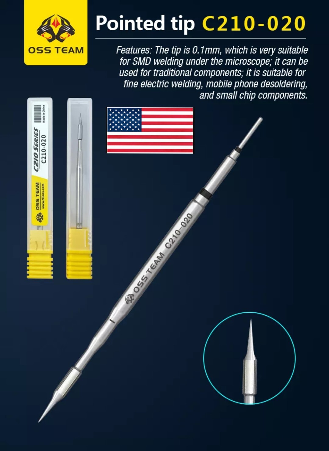 OSS T210 Solder Iron Pointed Tip, C210-020, C210 Series | eBay