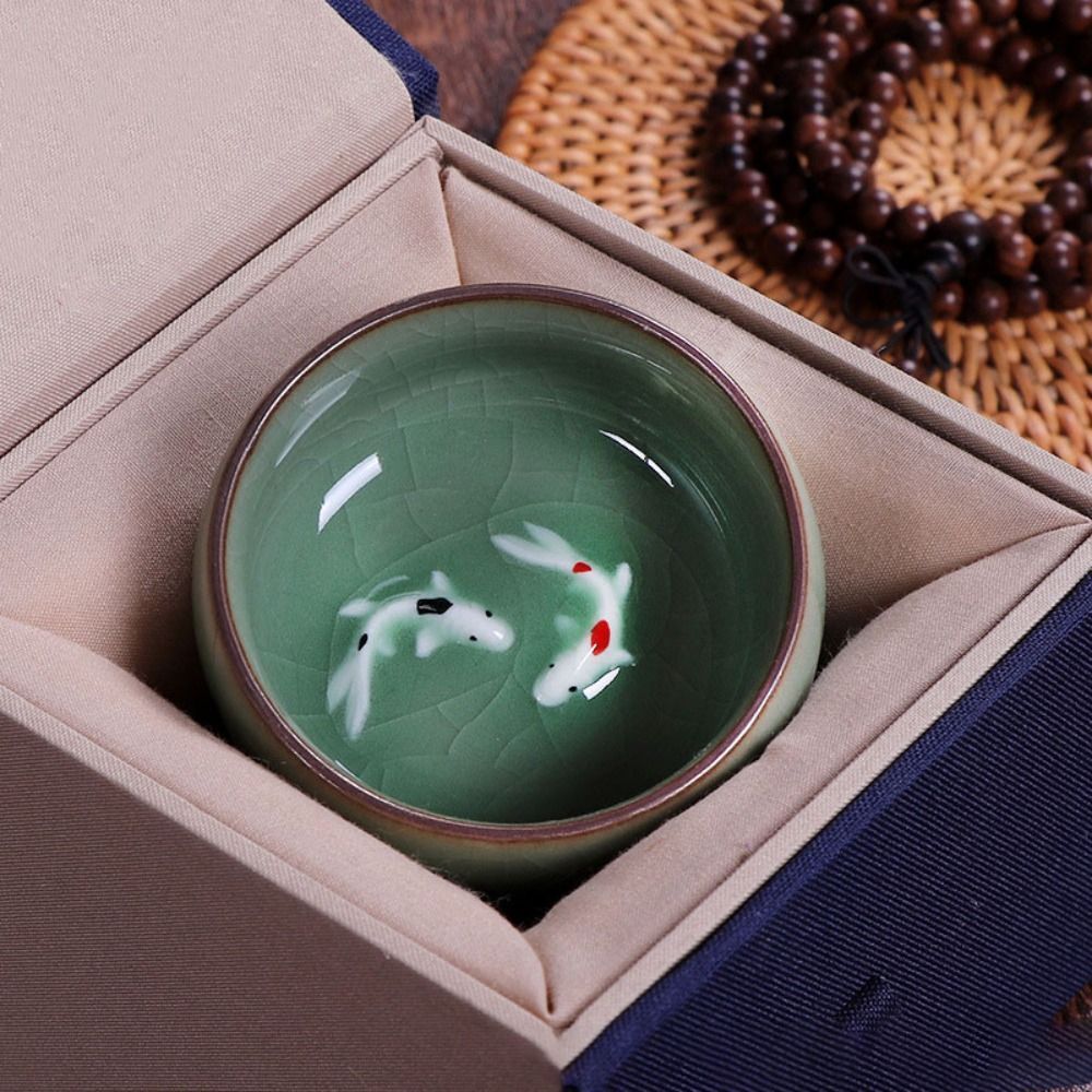 60ml Golden Fish Tea Cup Bowl Carp 60ml Crackle Tea Set Cups Tea House ...