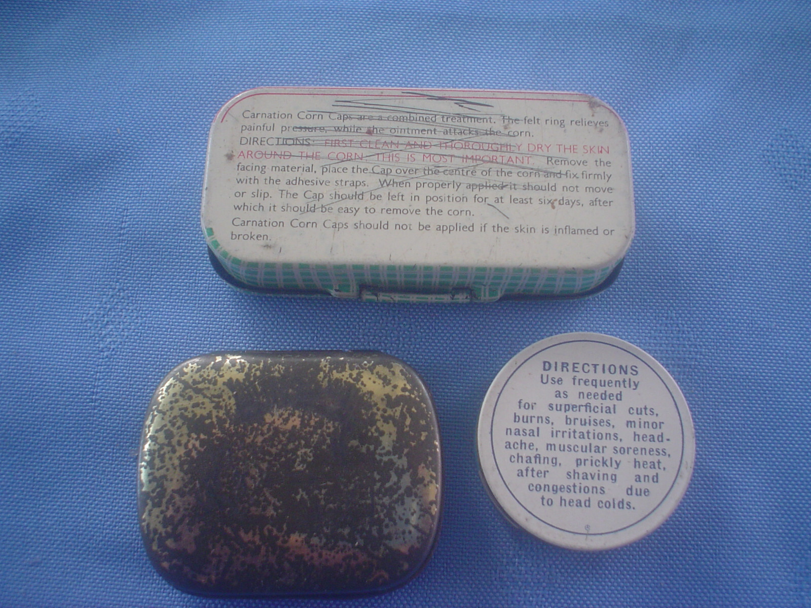 Columbia Needles Tin, Carnation Corn Caps Tin, Rawleigh Sample Tin ...