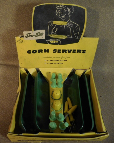 Vintage Serv-Rite CORN SERVERS Corn on the Cob Holders Dishes Salt ...