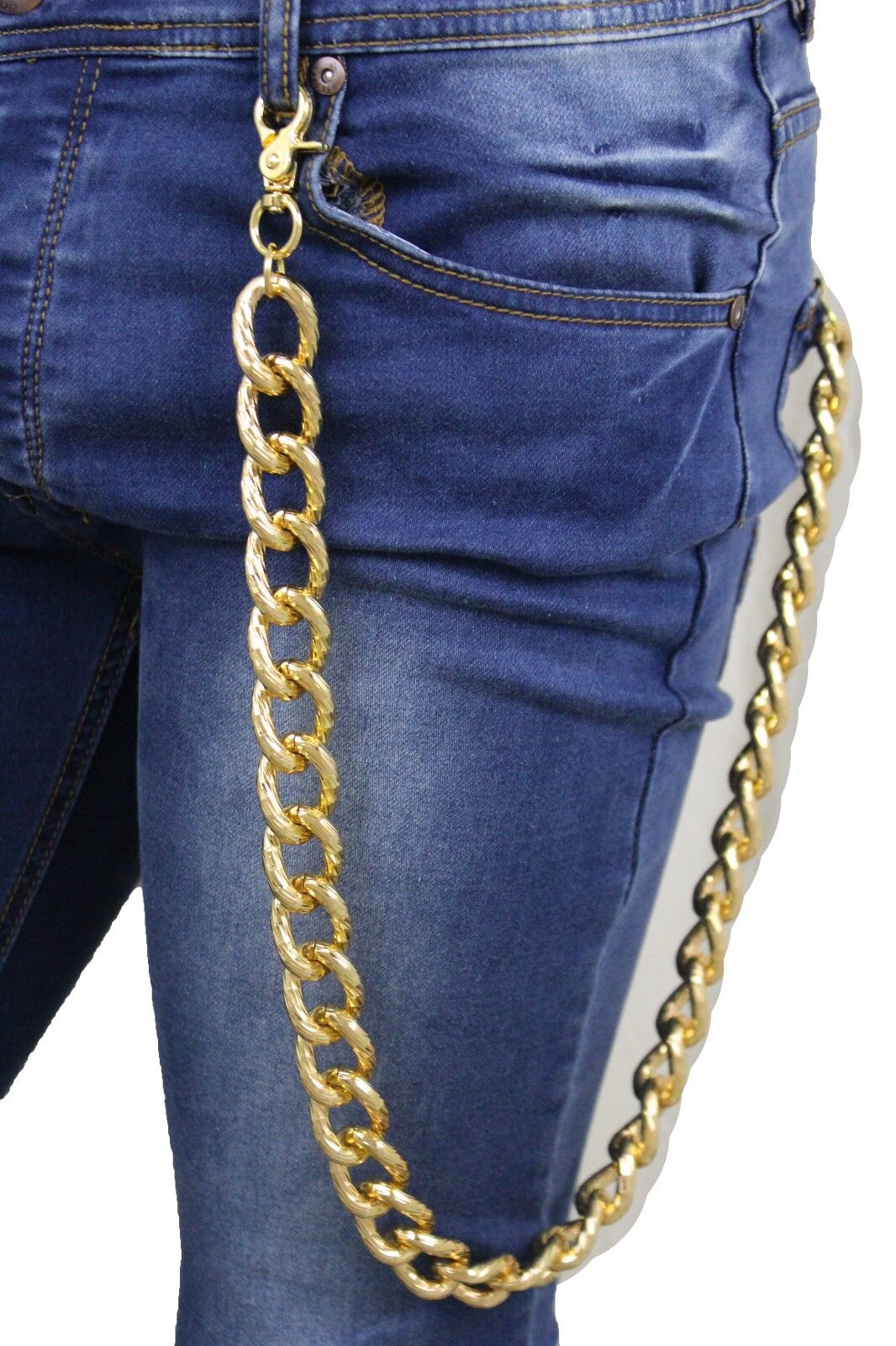 Men Gold Long Wallet Chain Metal Textured Link KeyChain Chunky Jean ...