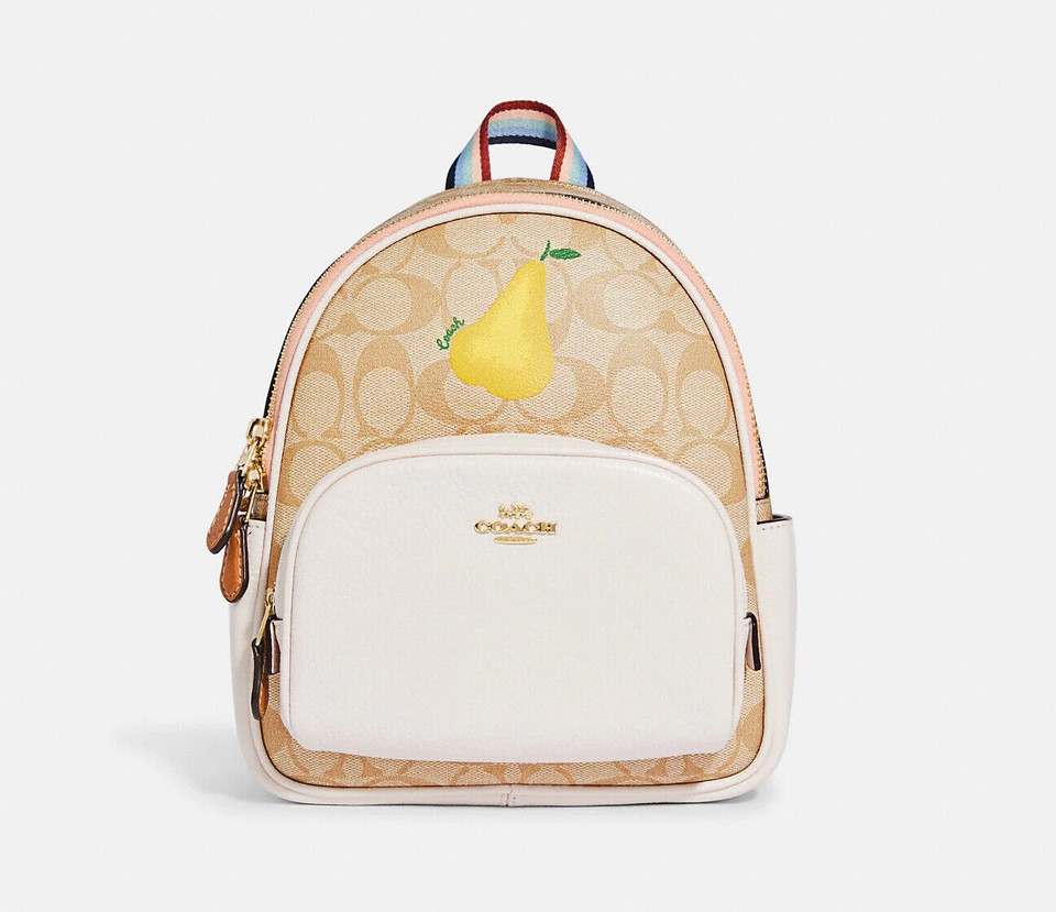 NWT Coach Mini Court Backpack In Signature Canvas/ With strawberry ...