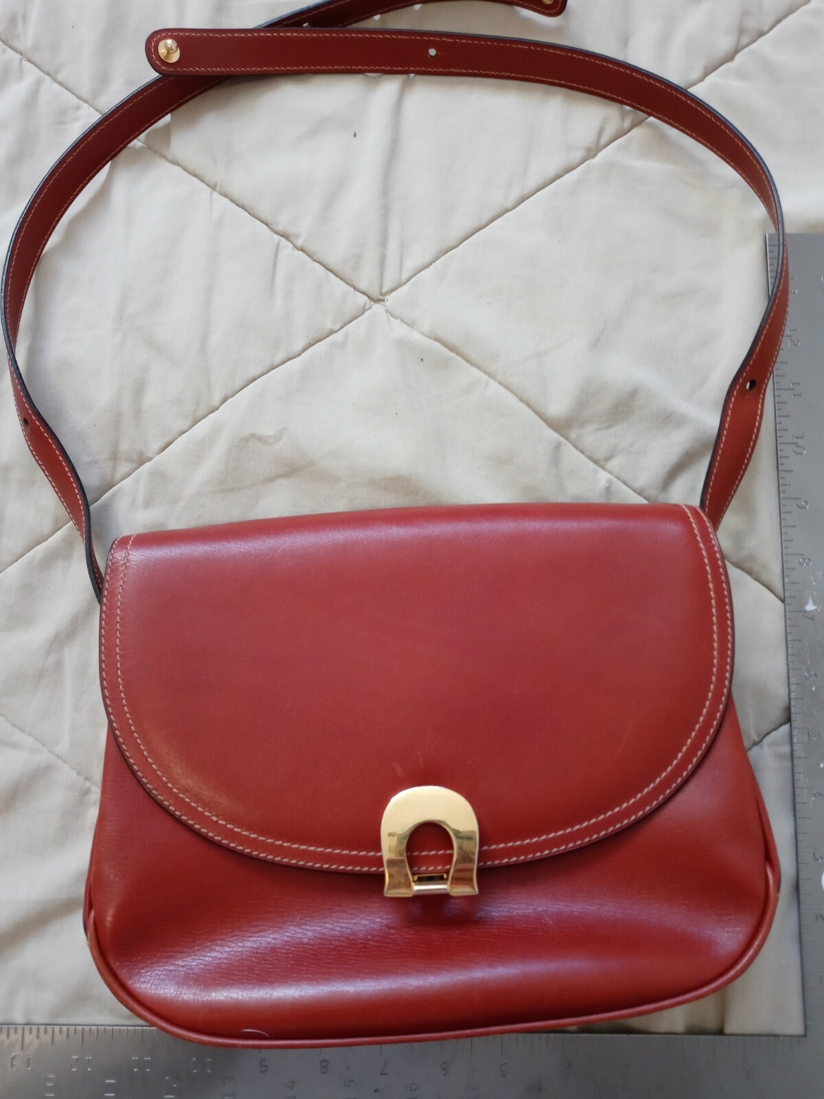 Mark Cross Vintage red leather Equestrian bag 10x8x3in - Gem