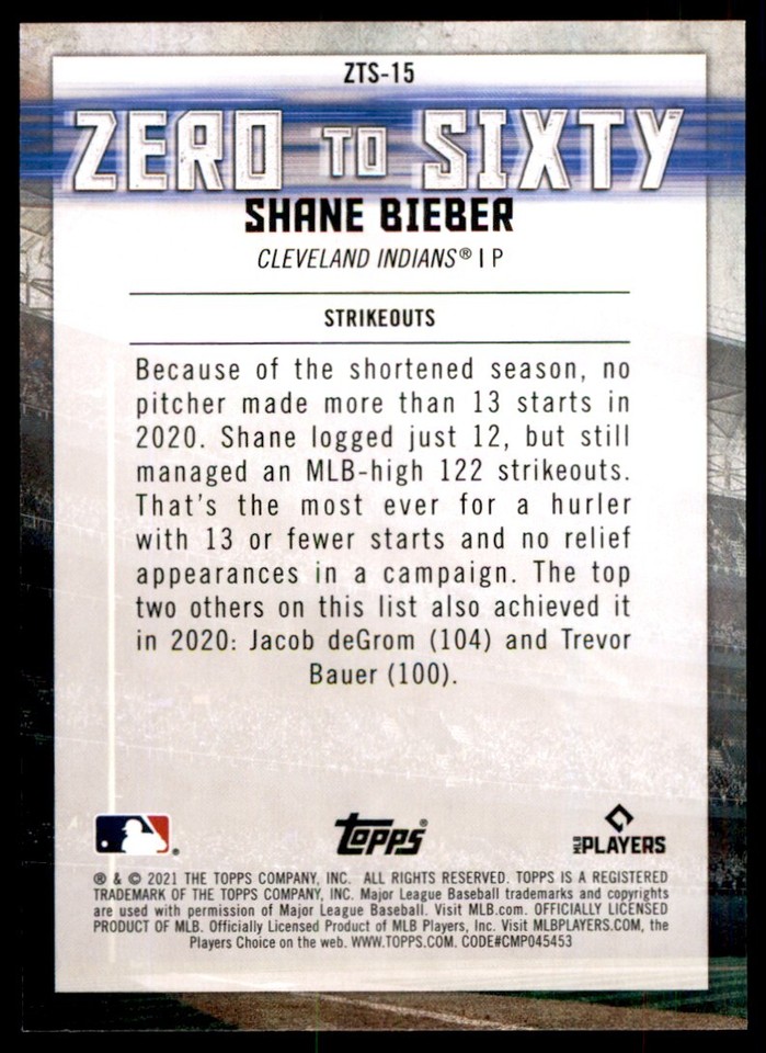 2021 Topps Shane Bieber Baseball Cards #ZTS-15 | eBay