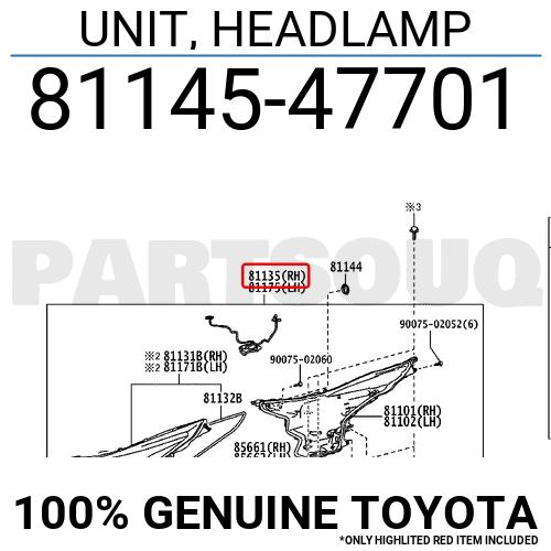 8114547701 Genuine Toyota UNIT, HEADLAMP 81145-47701 | eBay