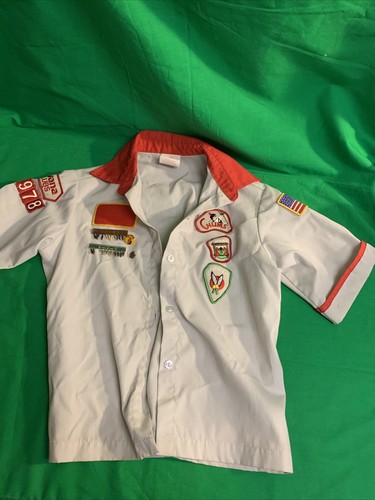 VTG Awana Clubs Pals Uniform Button Up Shirt Gray Red Patch and Flag ...