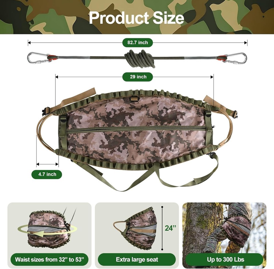 Lightweight Hammock Hunting Saddle with Padded Seat & Adjustable Bridge ...