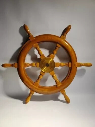 24" Wooden Antique Ships Wheel Nautical Pirate Brass Finishing - Wall ...