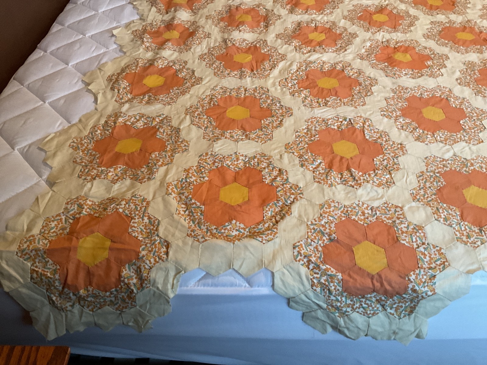 Vintage Grandmothers Flower Garden Quilt Top Hand Stitched 72” x 82 ...
