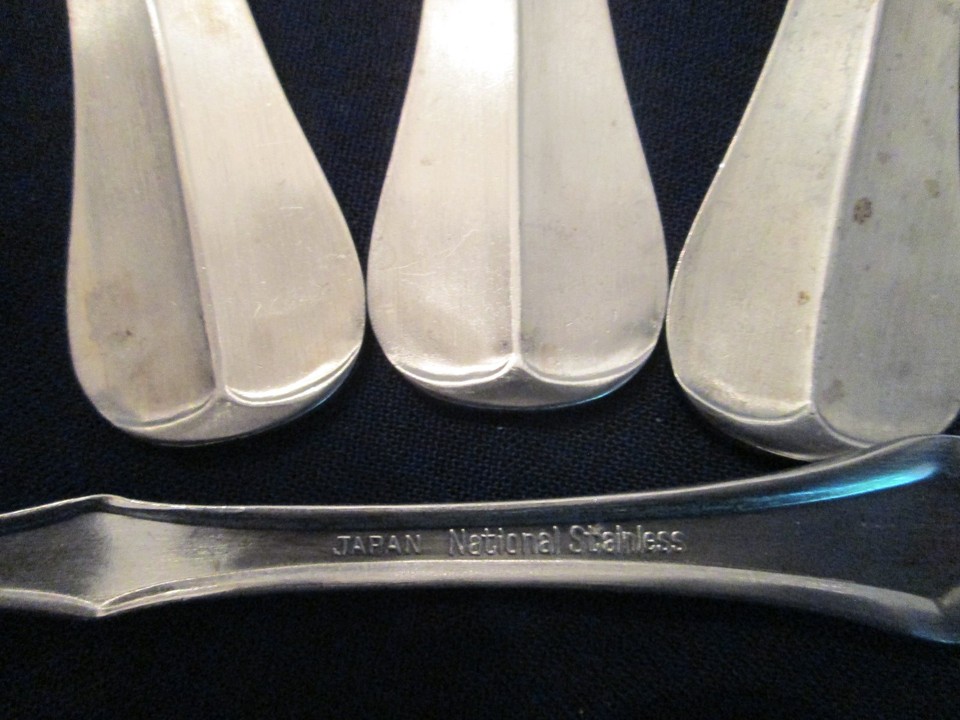 SET 4 SOUP or PLACE SPOONS! Vintage NATIONAL stainless: NST27 pattern ...