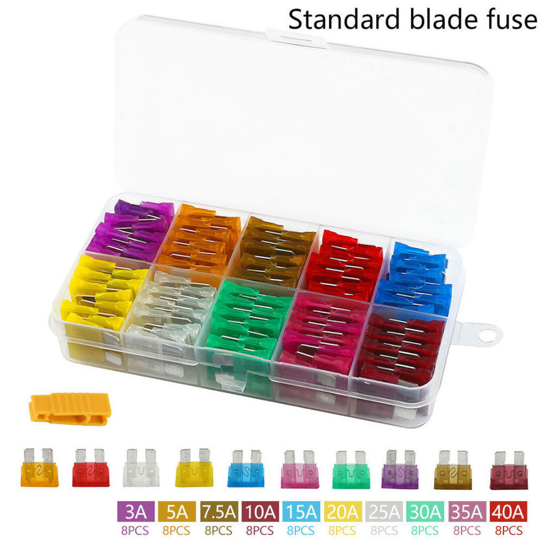 80pcs 12V Standard Blade Car Fuses Fuse 3A~40A Assorted Set + 1pc ...