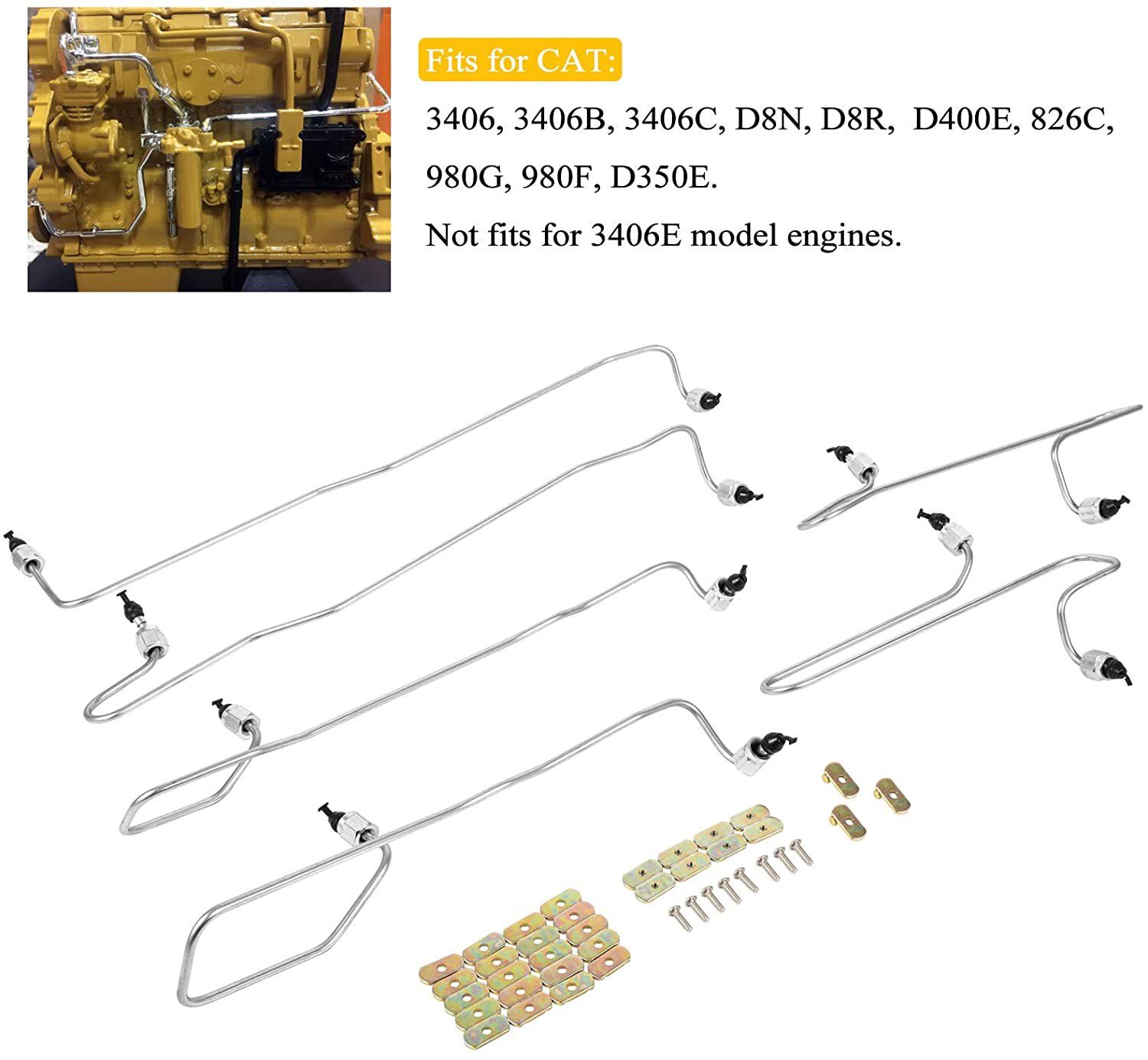 For Caterpillar 3406 3406B 3406C Engine Fuel Injection Line Kit 6Pcs ...