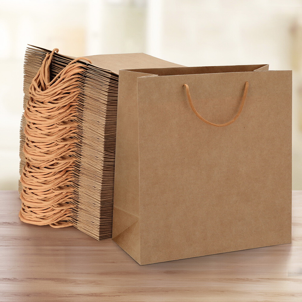 100pcs Bulk Kraft Paper Bags Pack Brown Shopping Retail Gift Bags ...