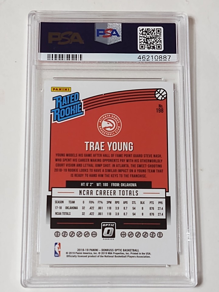 2018 PANINI DONRUSS OPTIC TRAE YOUNG RC ROOKIE PSA 9 MINT RATED ROOKIE ...