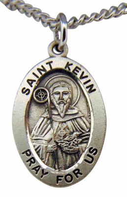 Saint Kevin Oval Sterling Silver 7/8" Medal w/ 20" Chain Boxed Made in ...