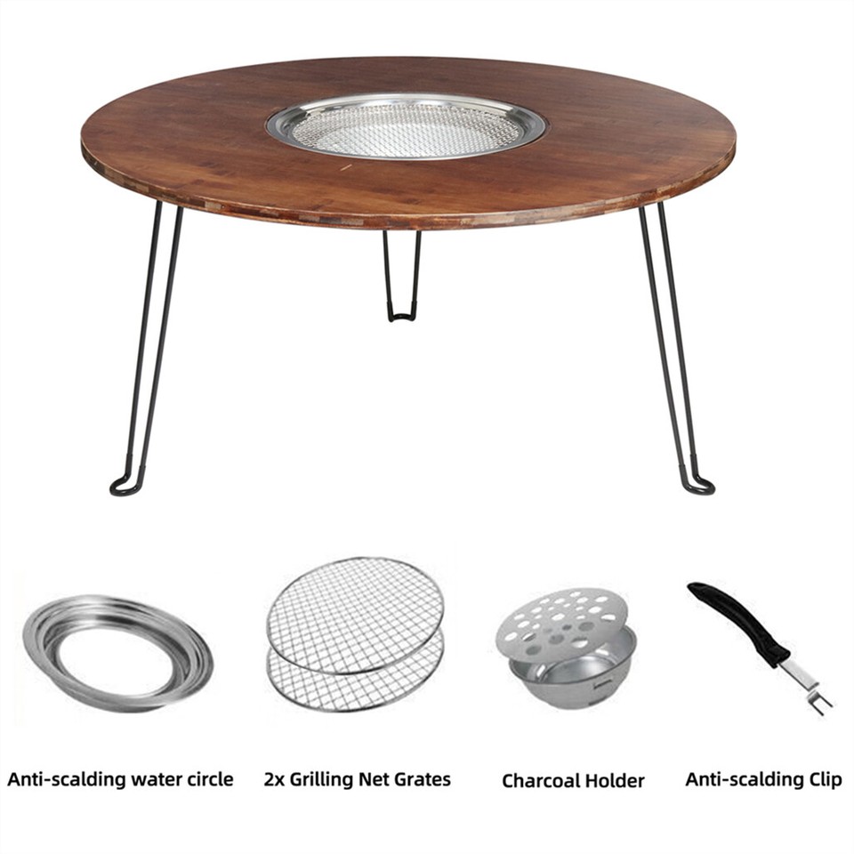 Portable Fire Pit Vintage Dining Party Camping Table w Charcoal Grill ...