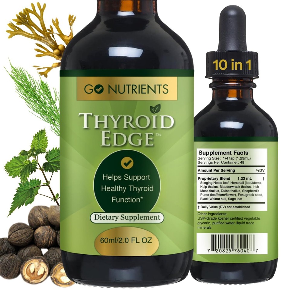 Go Nutrients Thyroid Edge 2oz Liquid Thyroid Support Supplement Iodine ...