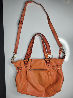 Junior Drake Orange Leather Satchel Handbag Shoulder Bag Purse ...