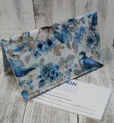 BLUE BIRDS Fabric Checkbook Cover Wallet Documents Holder HAND Made ...