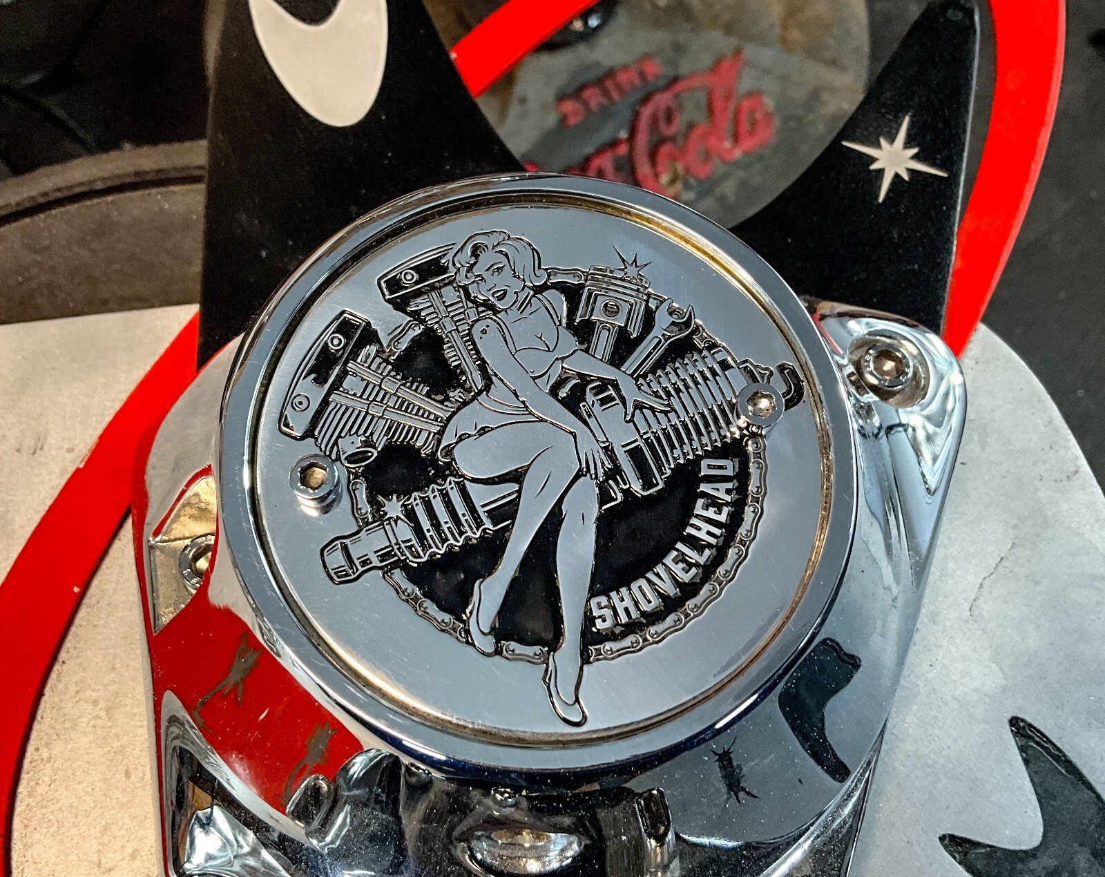 Pinup Polished Aluminum Shovelhead Points Timing timer Cover for Harley ...