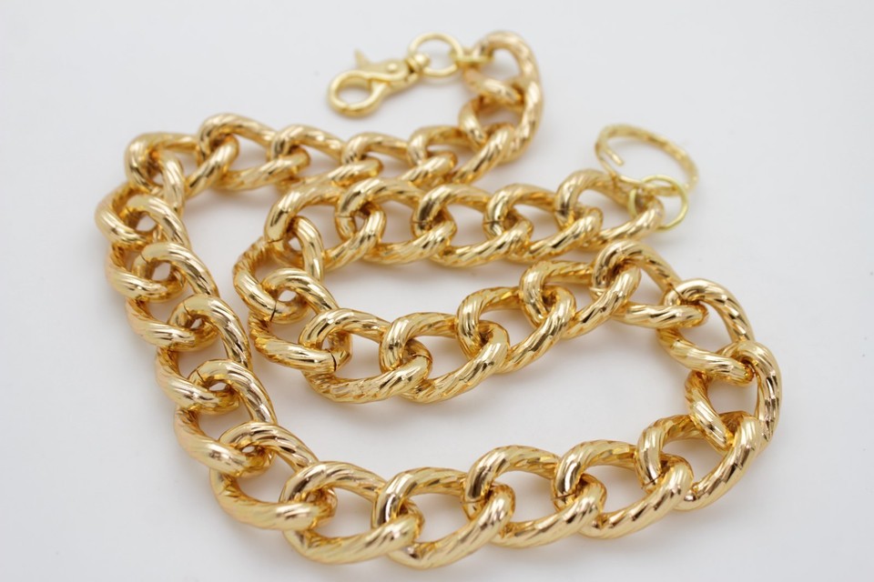 Men Gold Long Wallet Chain Metal Textured Link KeyChain Chunky Jean ...