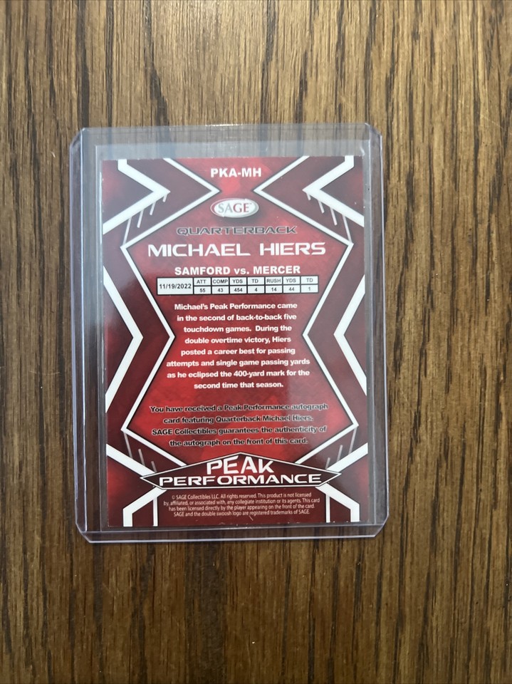 2024 Sage - Peak Performance Auto - Autograph - Michael Hiers /25 | eBay