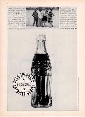 1961 Coca Cola PRINT AD Coke Vintage Bottle Star Spangled American ...