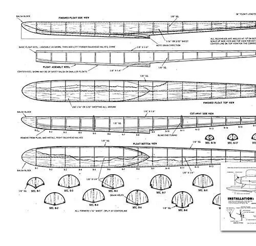 PDF File on USB RC Model Airplane Plans: 36in Floats w Rudder up to 80 ...