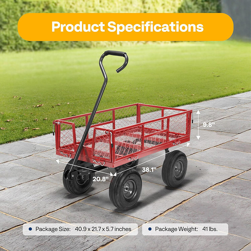 880 Lbs Garden Carts Heavy-Duty Yard Mesh Wagon Cart Steel Lawn Utility ...
