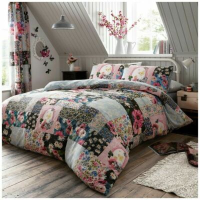 Patchwork Duvet Set Floral Bedding Printed Quilt Cover & Pillow Cases ...
