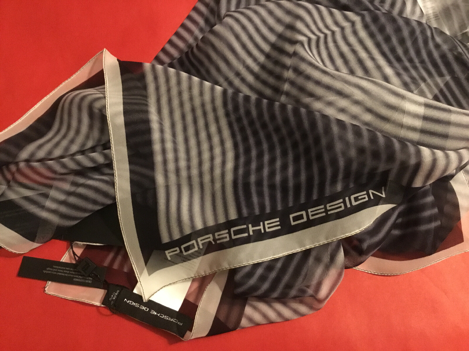 PORSCHE DESIGN WOMANS $295 BLACK/GRAY SILK SCARF NWTAG ITALY | eBay