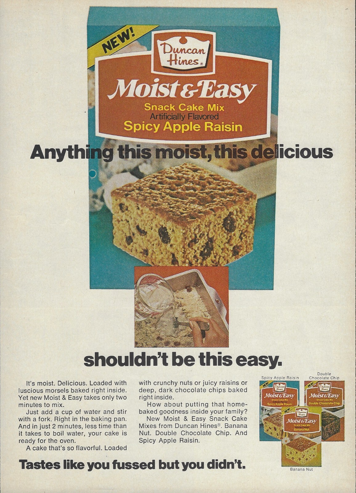 1976 Duncan Hines Moist & Easy Snack Cake Mix vintage Print Ad ...