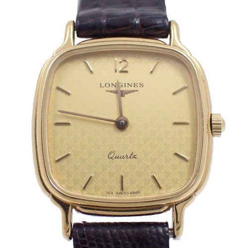 Longines Ladies Gold GP Square Quartz Watch Leather Strap Used From ...