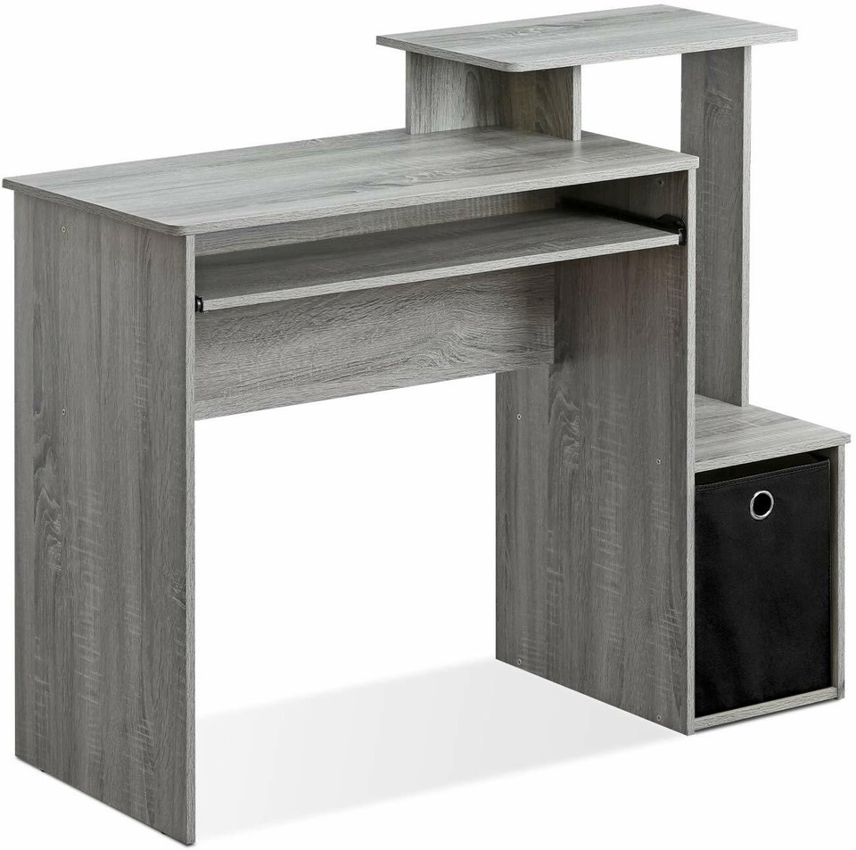 Gray Oak Finish Work Desk Storage Bin Laptop Computer Table Office ...