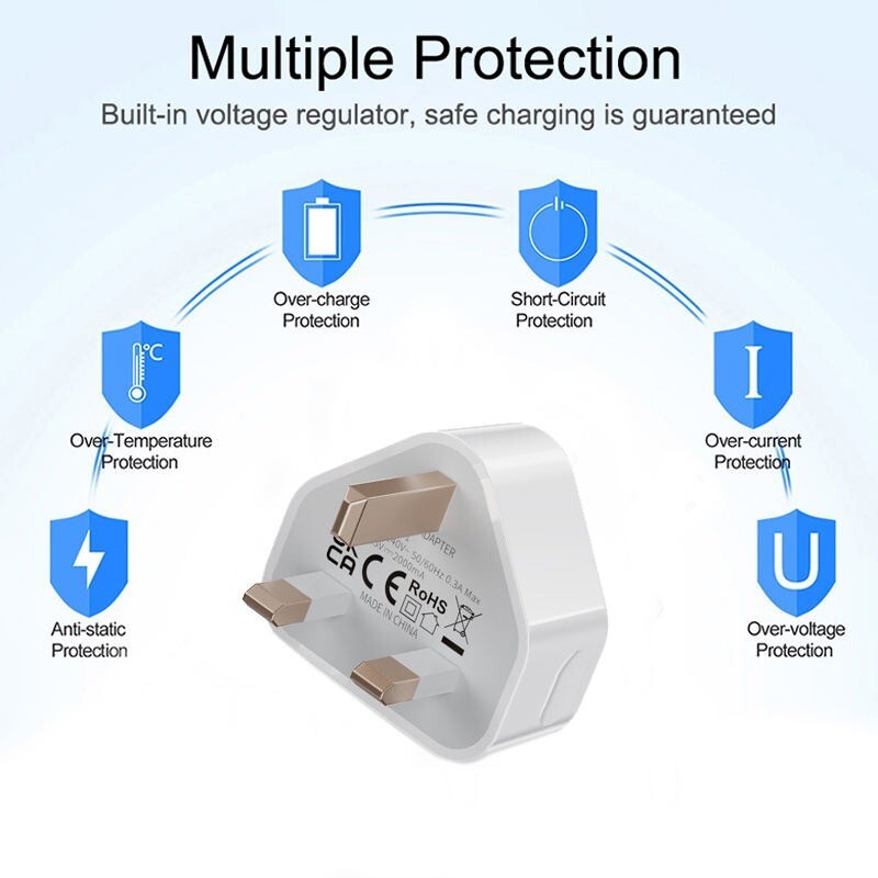 100% Genuine CE Charger 3 Pin USB Port UK Plug Wall Charger Fast Power ...