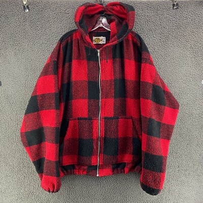 Vintage Earth Ragz Buffalo Plaid Hooded Jacket Adult XXL Red Black ...