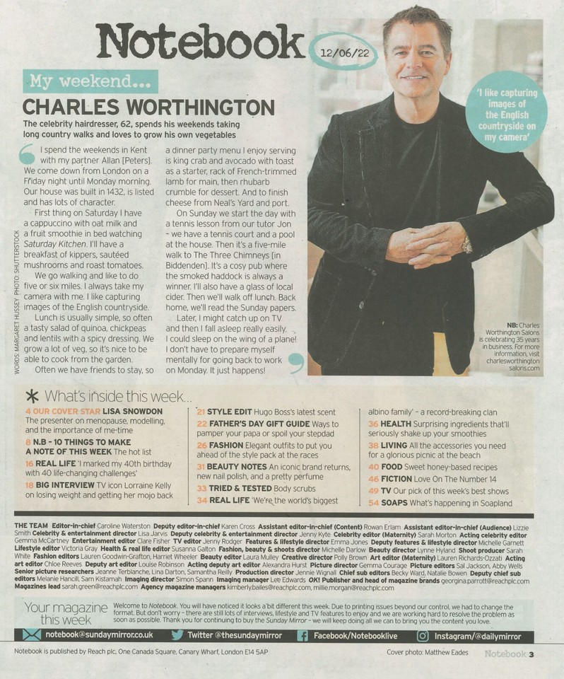 UK Sunday Mirror Notebook Magazine Lisa Snowdon, Lorraine Kelly ...