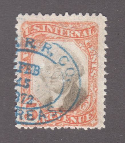 US SC# R137 FEB 1872 RAIL ROAD HANDSTAMP IMAGE SHIFT ERROR REVENUE ...