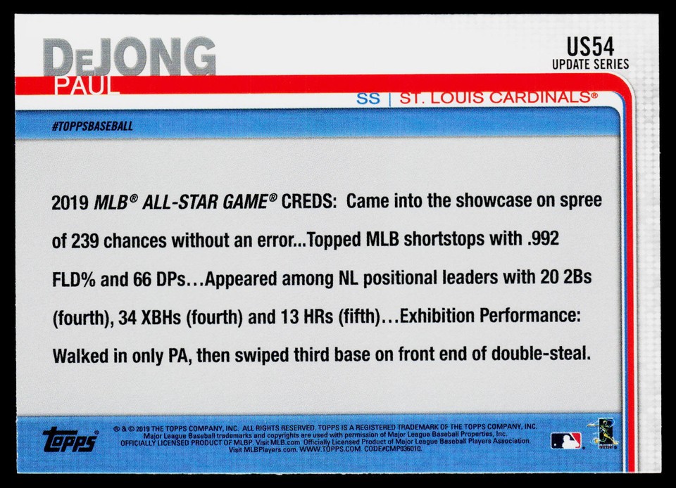 Paul DeJong 2019 Topps Update #US54 St. Louis Cardinals | eBay