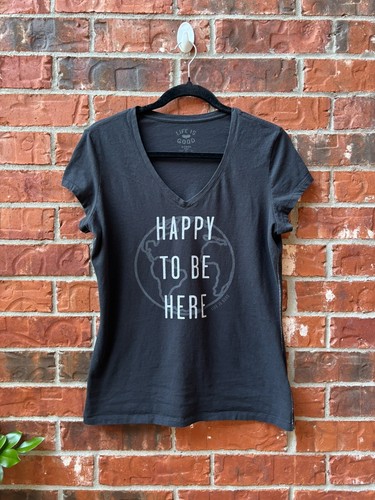 Life Is Good Large Black Short Sleeve Happy To Be Here Earth Fitted ...