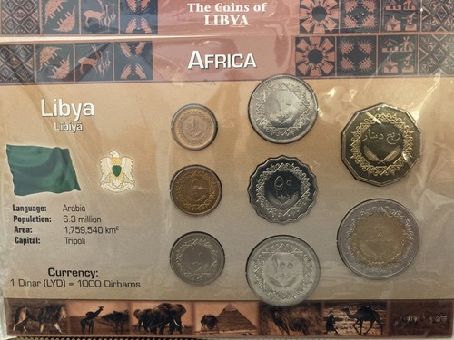 Libya 1 5 10 20 50 100 ¼ ½ DINAR 1979-2003 x 8 Pcs SET Libyan Bimetal ...