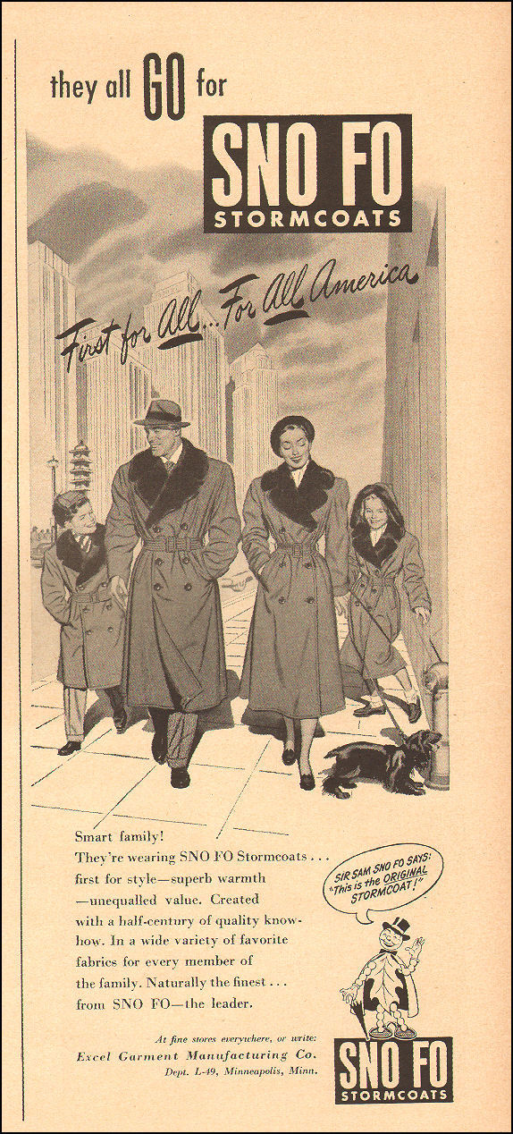 1940s vintage AD SNO FLO Original Storm Coats for the family ...