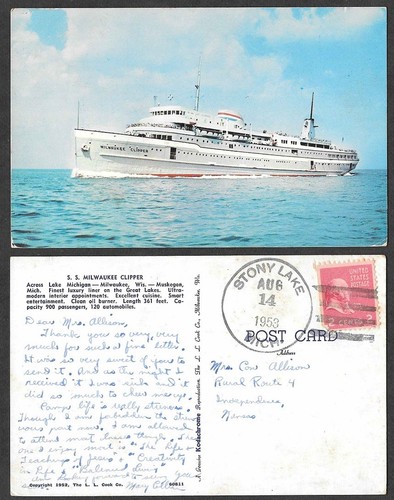 1953 Ship Postcard - S.S. Milwaukee Clipper - Lake Michigan | eBay