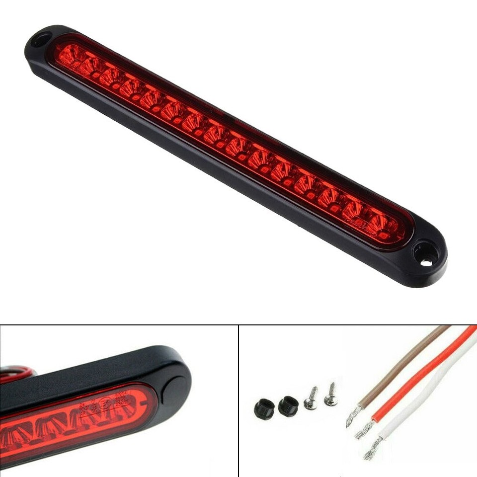 2PCS 10" Red LED Truck Trailer Strip 3rd Brake Lights Rear Turn Tail ...