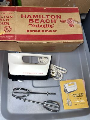Hamilton Beach Scovill Mixette Vtg Hand Mixer Model 87W White 3 Speed ...