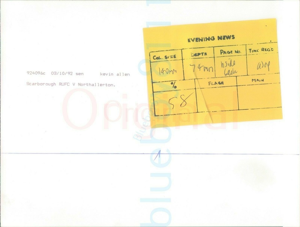 1990s Rugby Scarborough RUFC v Northallerton 3/10/92 Press photo 9.2x7 ...