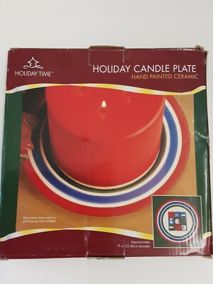 Holiday Time Holiday Candle Plate Hand Painted Ceramic Approximately 9 ...