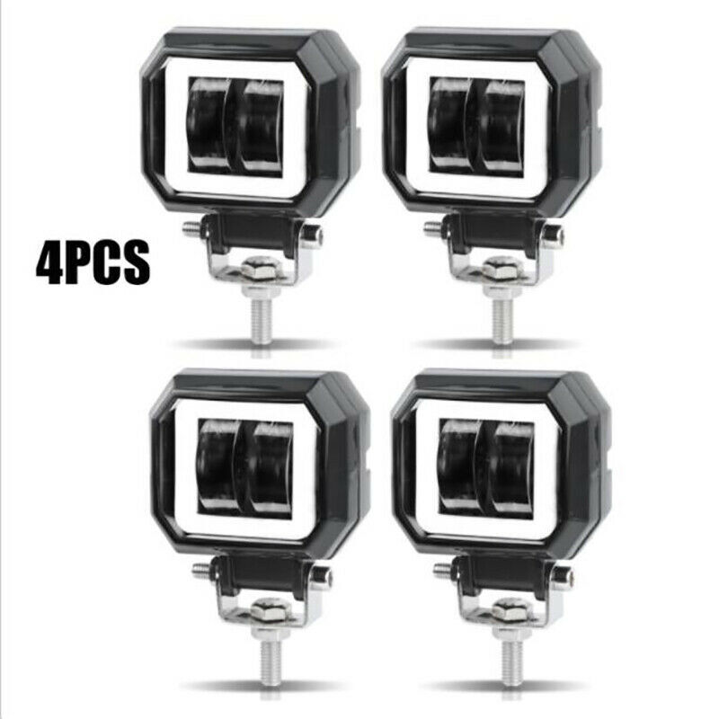3inch Square LED Work Driving Light Spot Pods Halo Ring DRL Fog Offroad ...